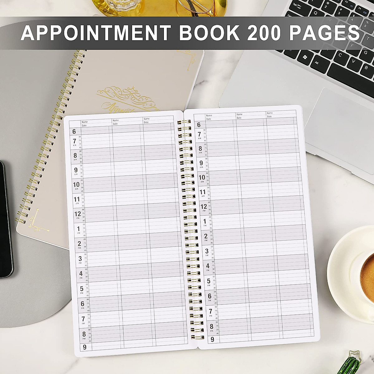 Appointment Book – Undated Salon Appointment Book, Daily＆Hourly Schedule Book with 200 Pages, 6 AM - 9 PM, 15 Minute Intervals Day Planner, 6’’ x 11.5’’, 3 Column, Twin-Wire Binding, Hardcover