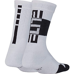 Nike Boy`s Elite Basketball Crew Socks 2 Pack (White(RN0289-001)/White, 4-5(Kids 7C-10C))