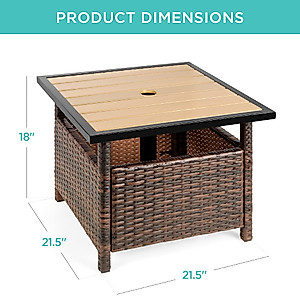 Best Choice Products Wicker Side Table with Umbrella Hole, Square PE Rattan Outdoor End Table for Patio, Garden, Poolside, Deck w/UV-Resistant Frame, Storage Space - Brown