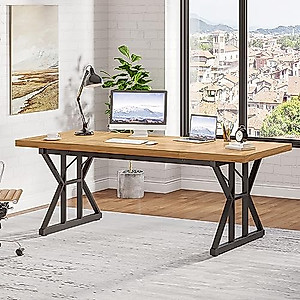 LITTLE TREE 70.8-Inch Large Executive Desk, Modern Computer Office Desk, Wooden Writing Desk Study Table for Home Office