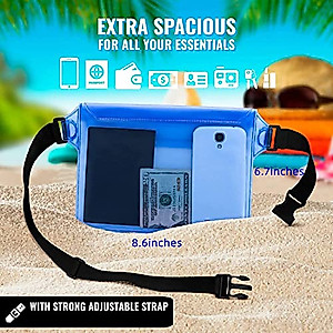 Waterproof Pouch with Waist Strap Beach Accessories Best Way to Keep Your Phone and Valuables Safe and Dry Perfect for Boating Swimming Snorkeling Kayaking Beach Pool Water Park 2 Pack Black+Blue