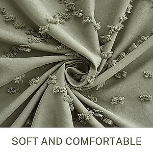 Siiluminisoy Sage Green Boho Shower Curtain Woven Fabric Cute Shower Curtain, 72 x 72 Tufted Chevron Textured Striped Modern Farmhouse Minimalist Cloth Shower Curtain Set with Hooks for Bathroom