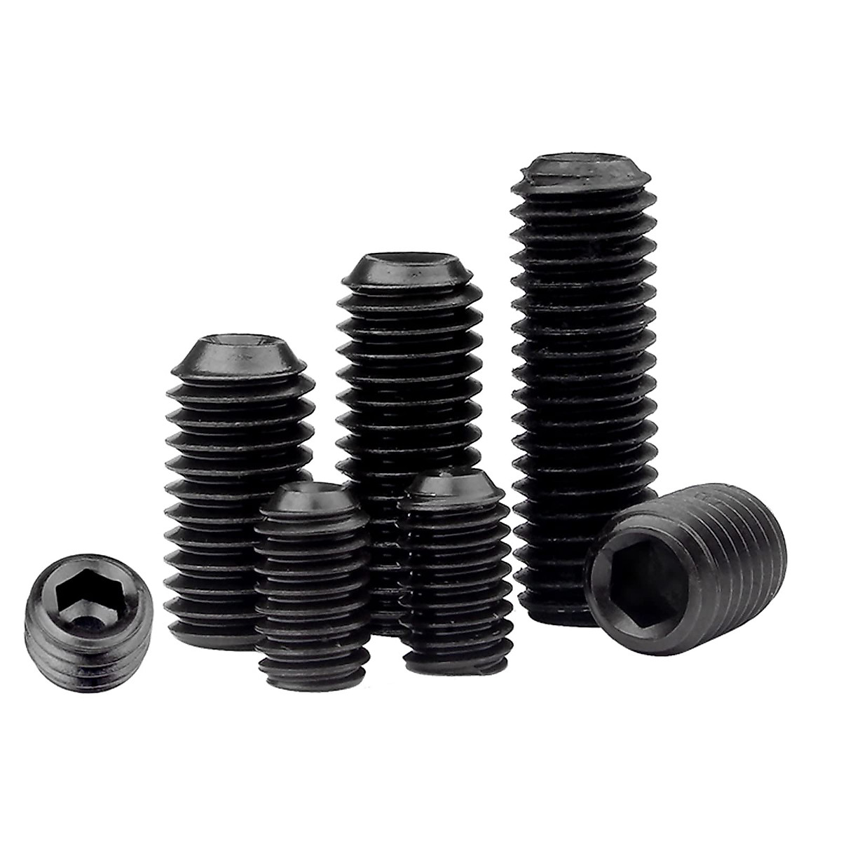 M3-0.5 x 6mm Black Hex Socket Set Grub Screws,Headless Cup Point,Flat Point Grub Bolt,Internal Hex Drive,Alloy Steel,12.9 Class Carbon Steel，External Thread 100 Pcs