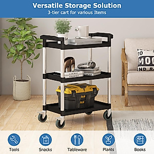 Toolsempire 3 Tier Rolling Utility Cart, Utility Cart with Lockable Wheels, Heavy Duty Tool Trolley Metal Utility Cart Service Cart for Kitchen, Office, Restaurant, Home