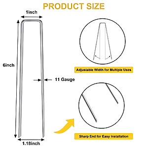 HongWay 180 Pack Landscape Staples Garden Staples 6 Inch 11 Gauge Galvanized Ground Stakes Heavy Duty Yard Stakes Pins for Weed Barrier Hose Tent
