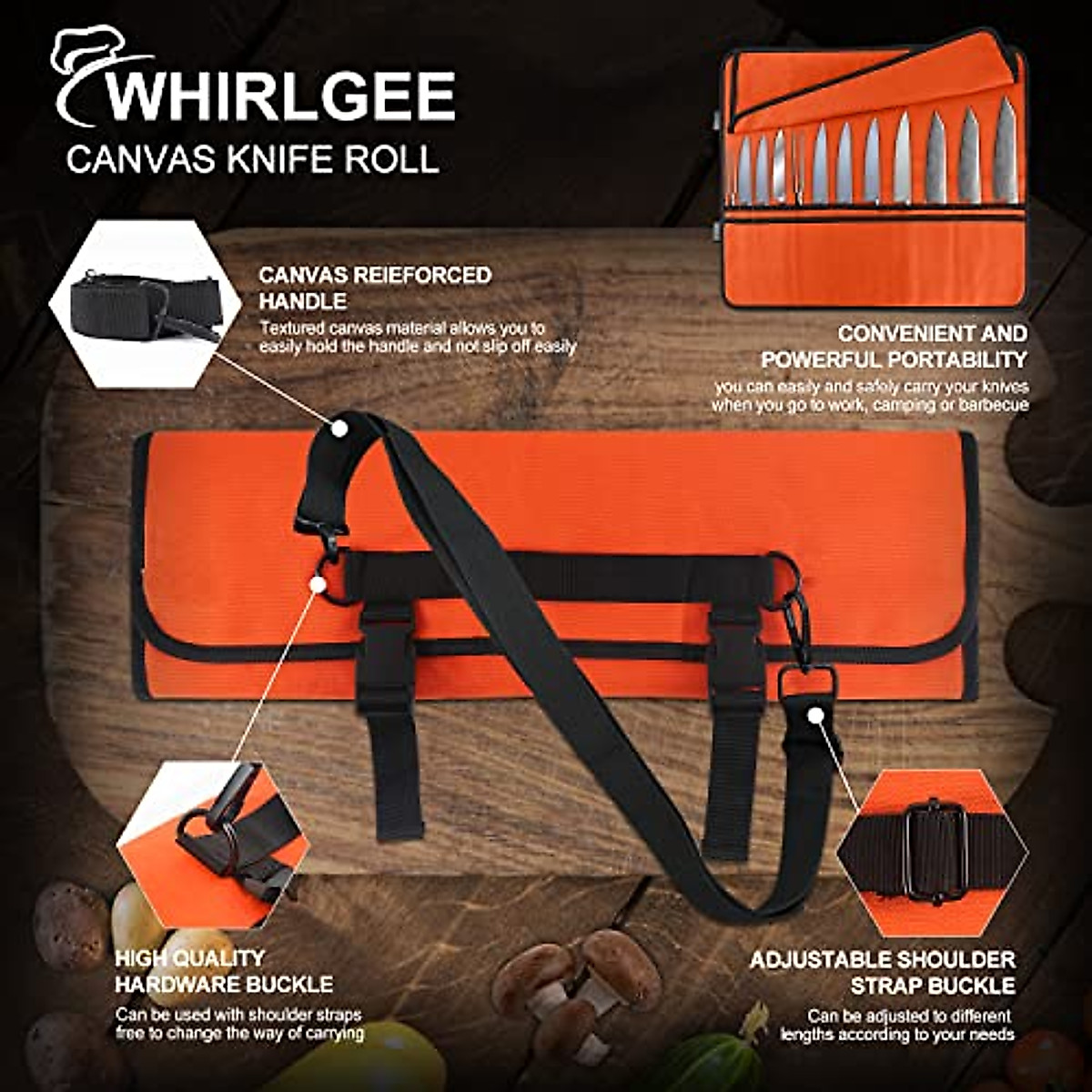 Chef Knife Roll Bag - 20 Total Pockets for Knives and Kitchen Utensils - with an Adjustable Shoulder Strap and Handle,Perfect for the Traveling Chef and Culinary Students -Knives Not Included