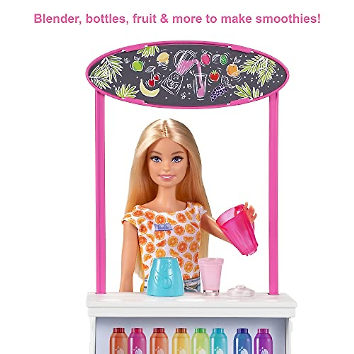 Barbie GRN75​ Smoothie Bar Playset with Blonde Doll, Smoothie Bar & 10 Accessories, Multicolor, 30.5 cm*5.8 cm*12.7 cm