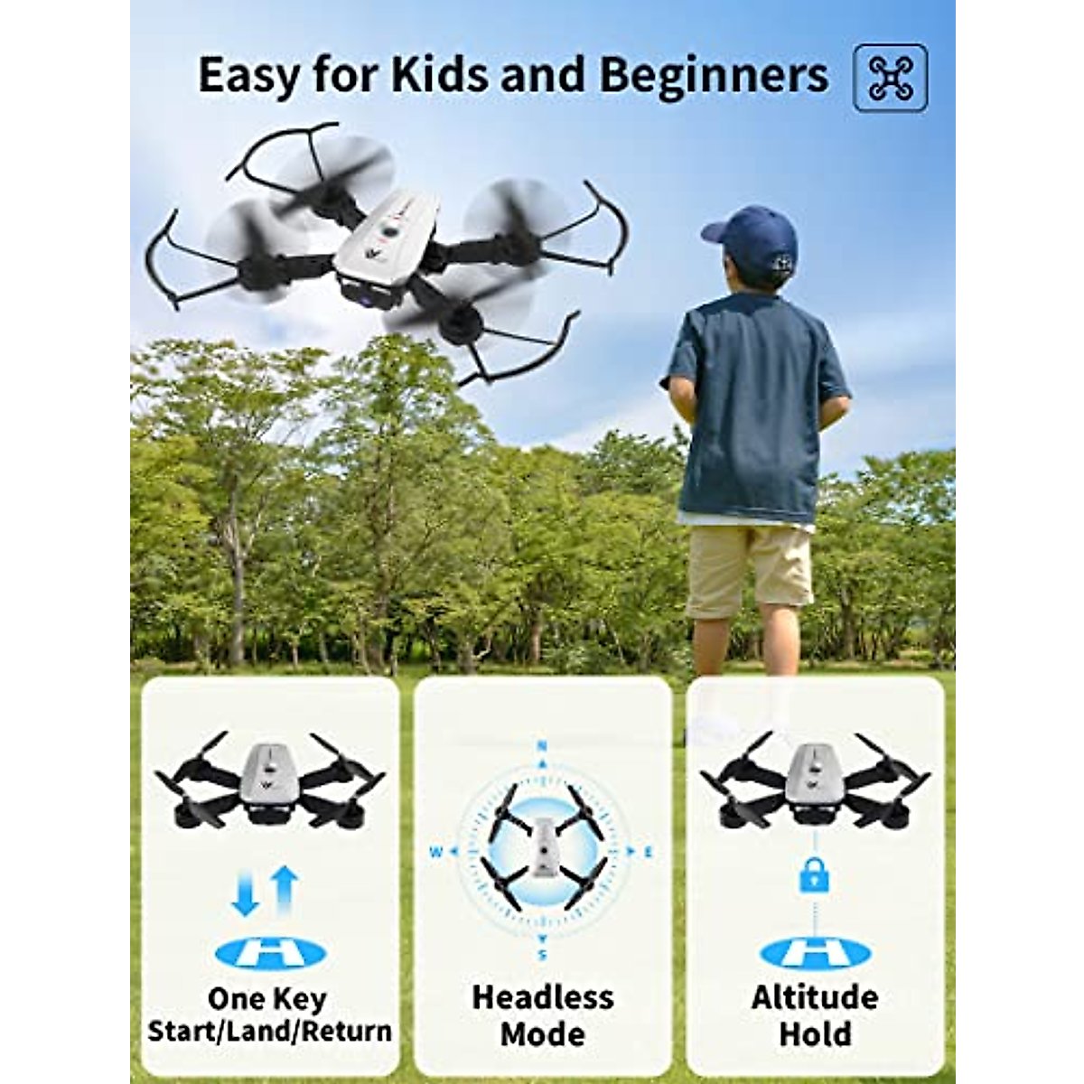 Drones with Camera for Adults/Kids/Beginners - FPV Drone with Camera 1080P Live Video Drones for Kids with 1 Key Fly/Land/Return Design Drones for Adults with 360° Flip/Custom Path/164fts Range RC Drone with Voice/Gesture/Gravity Control Gift Ideas