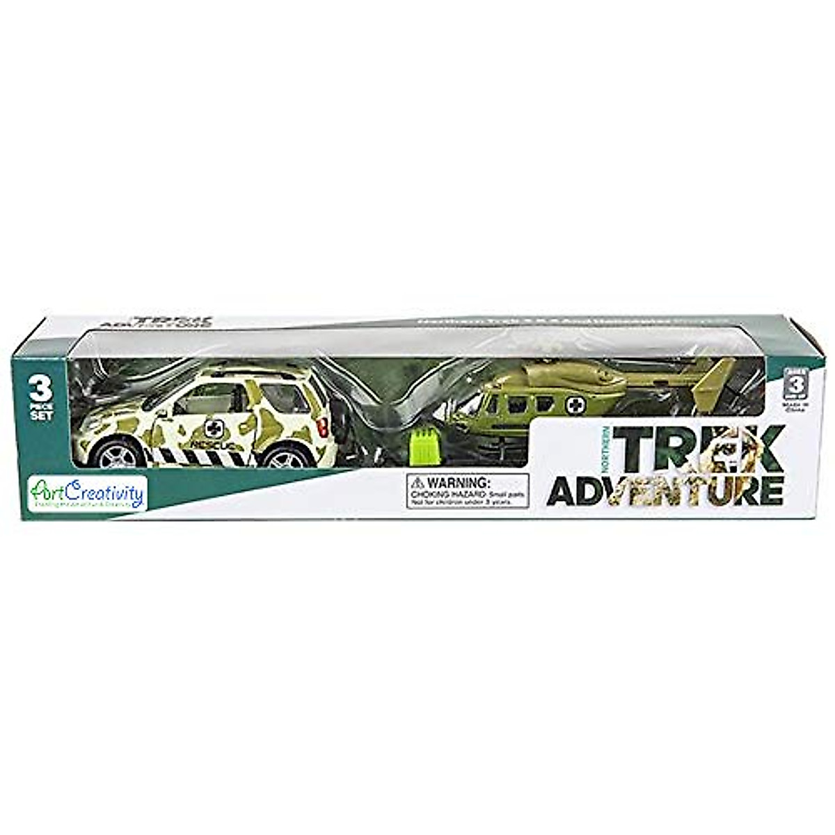 ArtCreativity SUV Toy Car with Trailer and Helicopter Playset for Kids, Interactive Northern Trek Play Set with Detachable Helicopter & Opening Doors on 4 x 4 Car, Best Birthday Gift for Boys & Girls