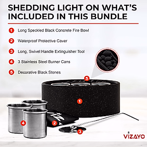 Vizayo Tabletop Fire Pit for Patio - 14.2 x 10.2 inch Indoor Outdoor Table Top Firepit Bowl - Use Gel Fuel Cans, Bioethanol or Isopropyl Alcohol - Tabletop Fireplace for Balcony, Patio Decor - Black