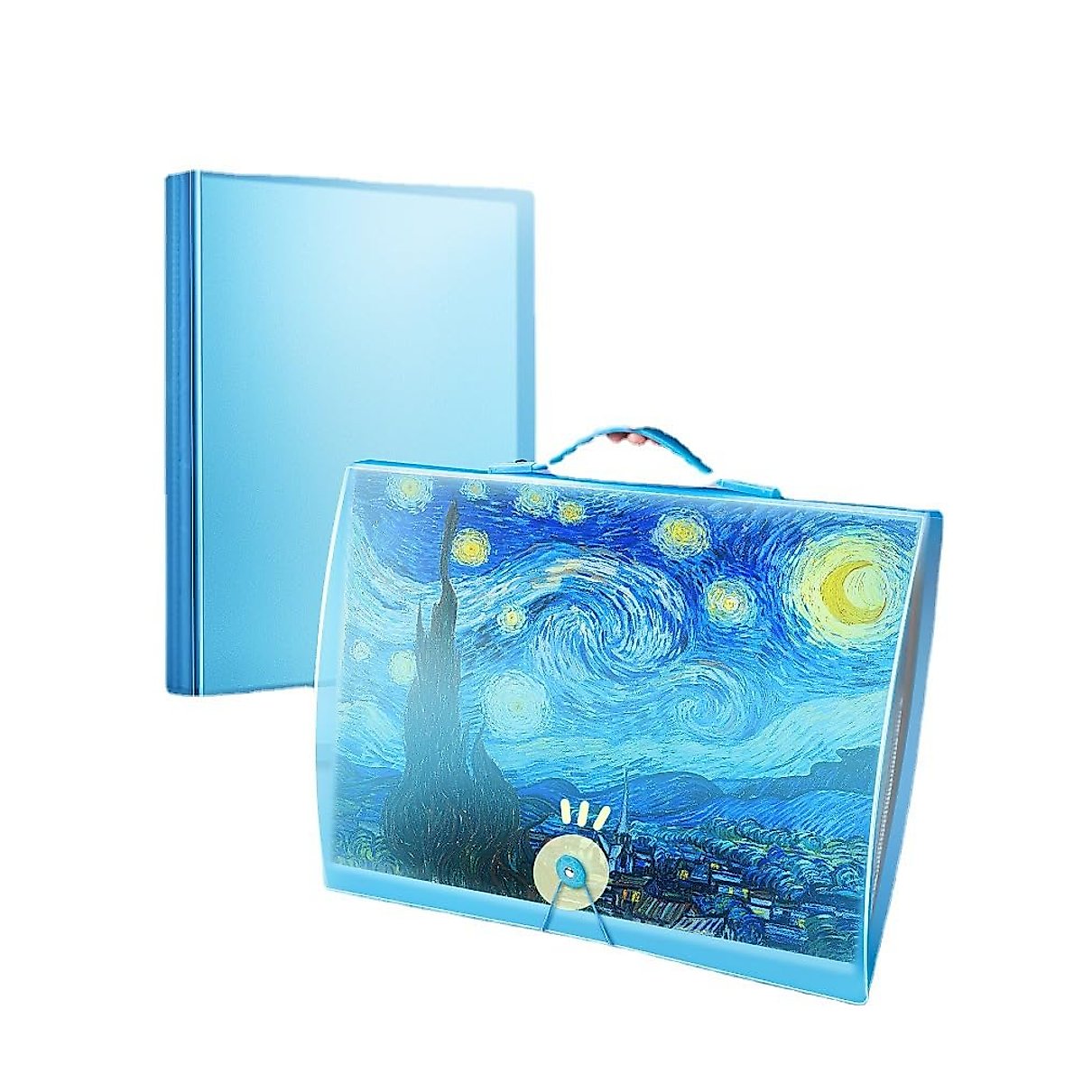 Shulaner Art Portfolio Folder with Handle and Clear Sleeves 60 Pockets Display 120 Pages Plastic Painting Presentation Storage Book for Artwork Files Document A3 Size 17 x 13 inch Blue