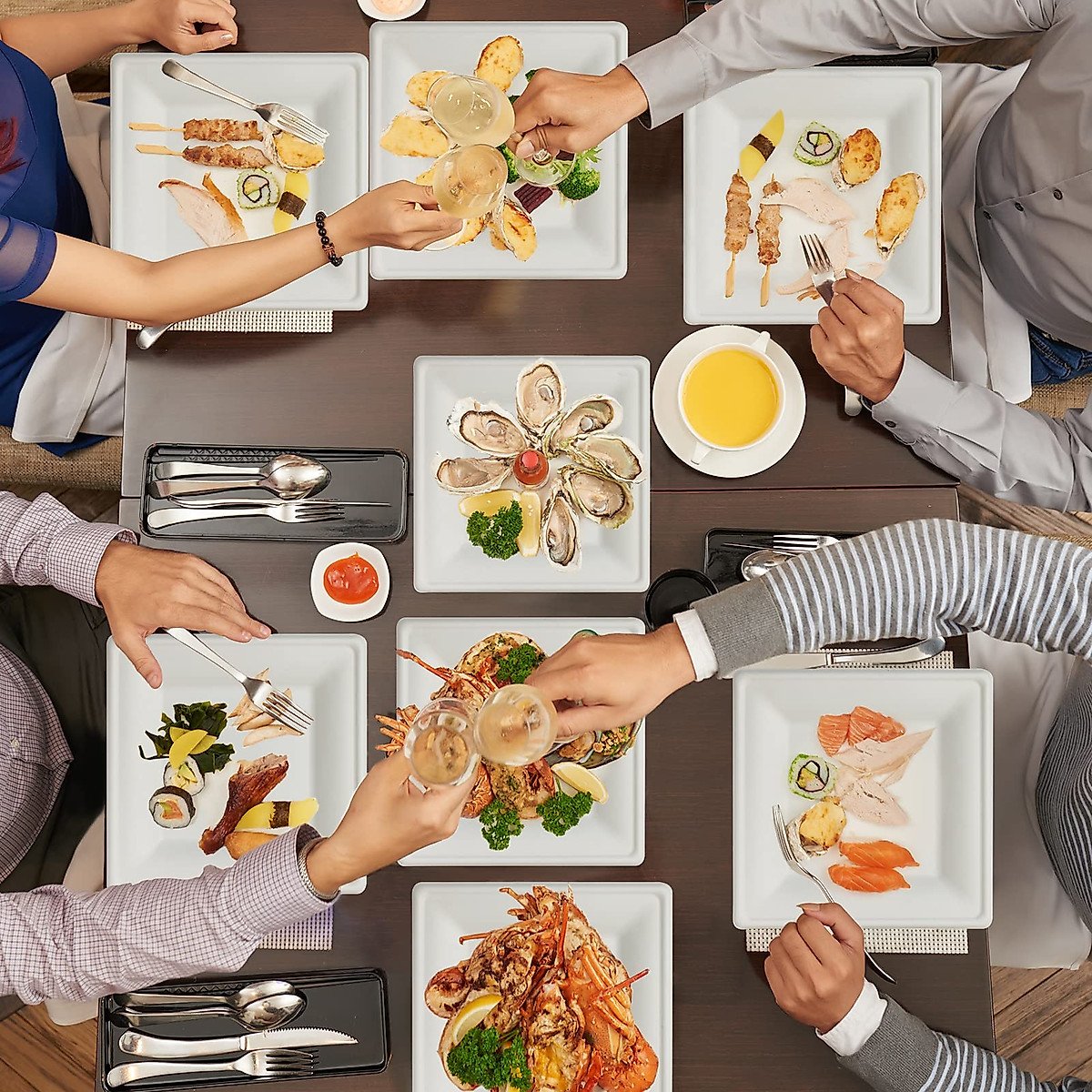 ECOLipak 120 Pack Compostable Paper Plates, 10 inch and 8 inch Heavy Duty Disposable Square Plates, Eco friendly Sugarcane Biodegradable Plates for Party Dinner Birthday