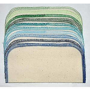 1 Ply Organic Flannel Baby Wipes 8x8 Inches Set of 10 Blues and Greens