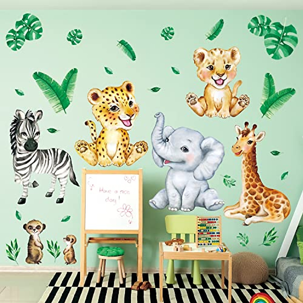 DECOWALL DSL-8067 Baby Jungle Animals Wall Stickers Decals Kids Nursery décor Baby Safari Boys Room Art Wallpaper Girl Decorations Elephant Lion Playroom Giraffe Bedroom