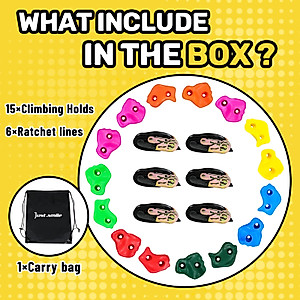 Just.smile Climbing Hold for Kids Outdoor-Ninja Tree Climbing Rocks 15 Pcs with 6 Ratchets-Climbing Grip Kits for Ninja Warrior Obstacle Course