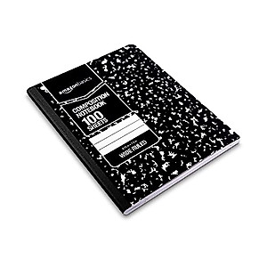 Amazon Basics Wide Ruled Composition Notebook, 100 Sheets, Marble Black, 4-Pack