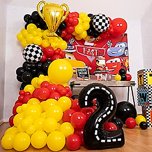 100pcs, EASY DIY – Cars Balloon Garland Kit & Arch with BONUS Trophy & Number 2 - Race Car Balloons for Lightning McQueen Race Car Birthday Party Supplies & Boy Cars Theme Birthday Party Decorations