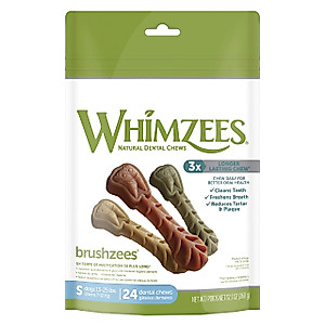 Whimzees by Wellness Brushzees Small + Medium Size Bundle, Natural Dental Chews for Dogs, Grain-Free, 24 Count of Small Size + 12 Count of Medium