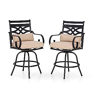 PHI VILLA Outdoor Swivel Bar Stools Set of 2, Metal Tall Patio Bar Height Chairs, Strong and Heavy Duty Outdoor Counter Height Bar Stools with Cushion and Pillow, Max Load Bearing up to 300 Lbs
