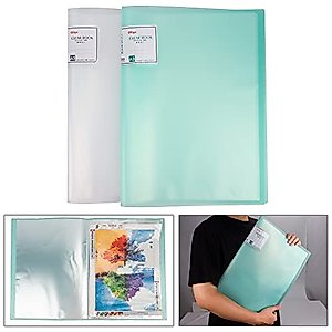 2 Pieces Diamond Painting Storage Book, A3 30 Pages Art Portfolio Presentation Folder Storage Bag, Clear Pockets Sleeves Protectors for Diamond Painting, Photos, Artworks, Posters(Light Green + White)