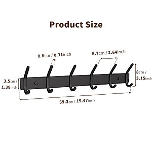GWAAZXGZ Coat Rack Wall Mount Hooks - Black 15 Inch Coat Hooks with 6 Double Hooks for Hanging, Hat Rack for Wall, Suitable for Kitchen and Bathroom, 1 Pack