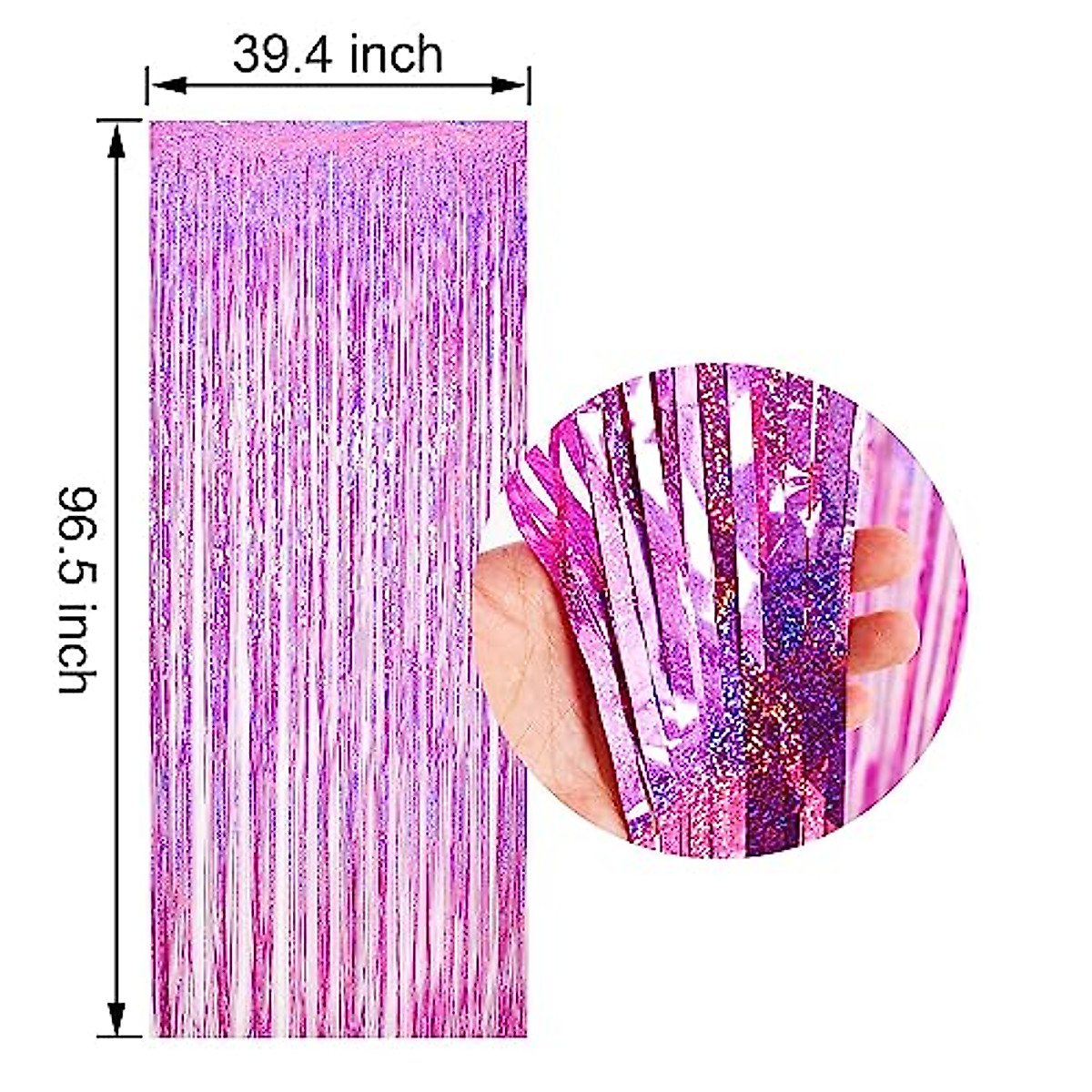Miliocry 2 Pack 3.3 x 8 ft Pink Foil Fringe Curtains, Metallic Tinsel Curtain Backdrop for Parties, Door Wall Streamers, Glitter Streamer for Birthday, Photo Booth Props, Christmas Party Decor