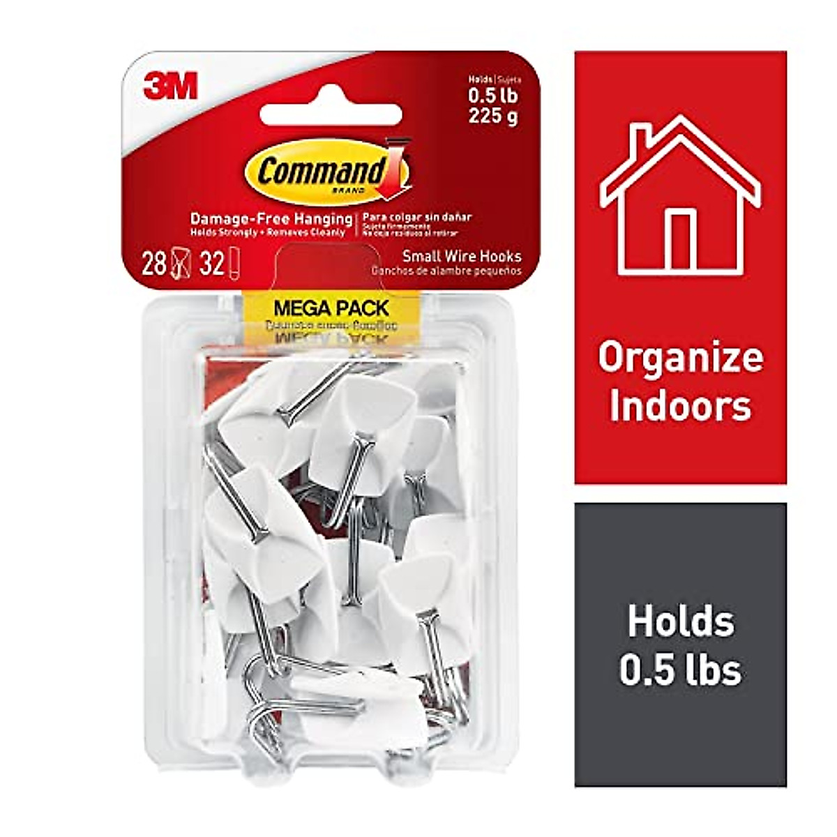 3M Command 17067Mpes General Purpose Hooks, Small, 0.5Lb Cap, White, 28 Hooks & 32 Strips/Pack