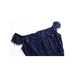 Women's Elegant Fixed V-Neck Classic Floral Lace Bodycon Cocktail Lace Dress (931B-1-3 Navy, XXL)