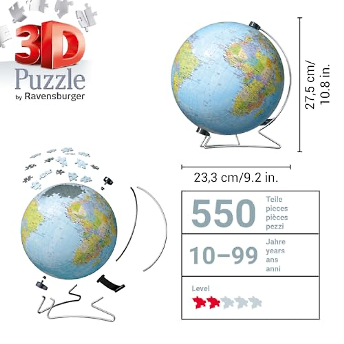 Ravensburger The Earth 540 Piece 3D Puzzle - Engaging Fun for Kids and Adults | Precision Fit with Easy Click Technology | Durable Displayable Model | Celebrating Over 130 Years of Quality