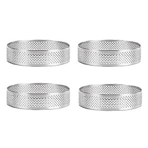 Hemoton Tart Pans 4Pcs Tart Rings, (3in+ 3.5in) Perforated Tart Rings for Baking, Stainless Steel Nonstick Round Cake Ring, Metal Pastry Mold Baking Rings