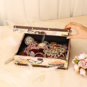 ELLDOO Butterfly Treasure Chest Box, Wooden + PU Leather Storage Decorative Box for Jewelry Trinkets Photos, Rectangular Keepsakes box for Girls Women Gifts