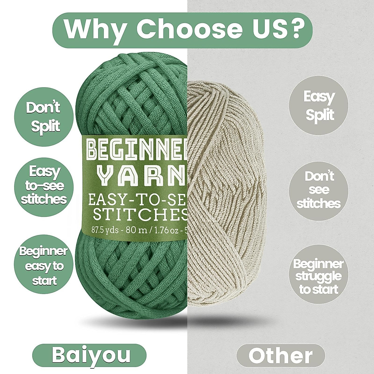 3x50g Beginners Christmas Green Yarn, 260 Yards Christmas Green Yarn for Crocheting Knitting, Easy-to-See Stitches, Worsted Medium #4, Chunky Thick Cotton Nylon Blend Yarn Yarn for Crocheting