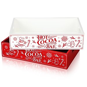 Uiifan 2 Pcs Christmas Hot Cocoa Bar Wood Storage Box with Handles Wood Box Decorative Wood Crate Wooden Basket Bin Serving Tray for Home Office Kitchen Xmas Holiday Gift Party Supplies