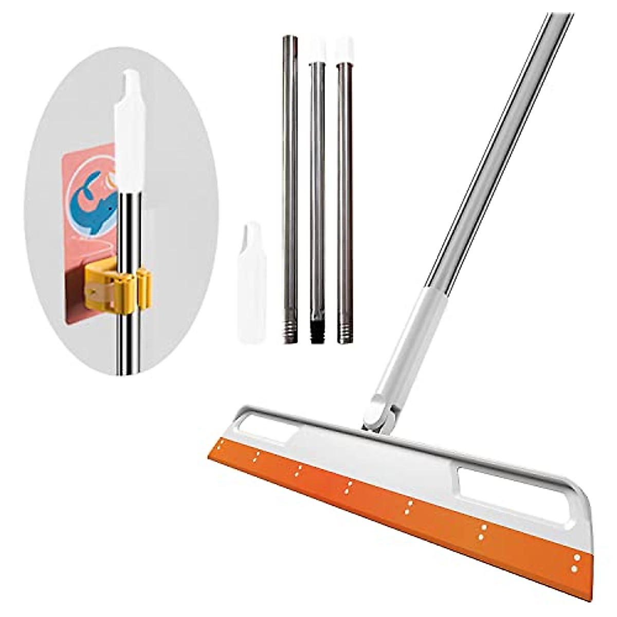 Multifunction Magic Broom,4 in1 Adjustable Indoor Broom Sweeper, Silicone Broom Sweeping Pet Hair Non-Stick Squeegee Broom Sweeper Broom,Kitchen Bathroom Easily Wash and Dry One Piece White and Hooks