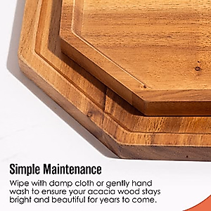 Wooden Serving Trays, Acacia Wood Platter, Octagon Tray, 2 Piece Set, 8" x 10", Brown, Large Service Platters for Fruit and Vegetables Plates, Charcuterie Board, Food, Parties, Breakfast | Houseables