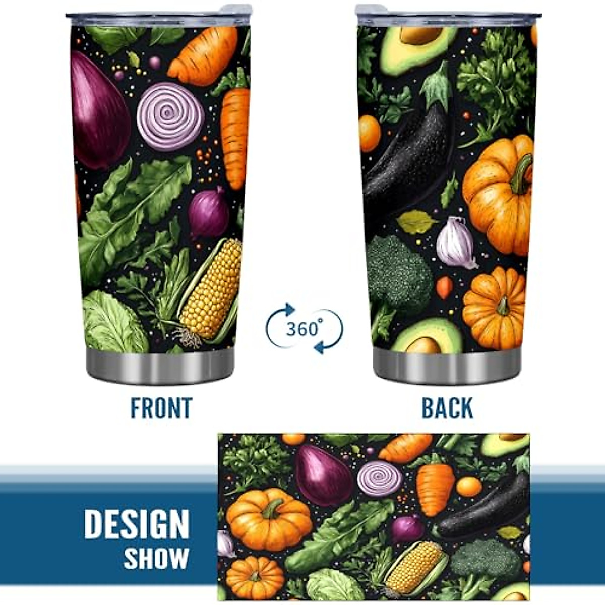 QWEUIOP 20oz Insulated Travel Coffee Mug Vegetable Eggplant Carrots Stainless Steel Tumbler with Lid Double Wall Vacuum Coffee Cup For Hot and Cold Drinks14280