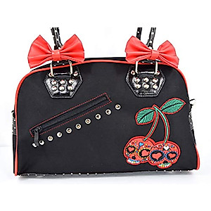 Lost Queen Cherry Bomb Skull Cherries Polka Dot Bow Handbag Rockabilly Black Red