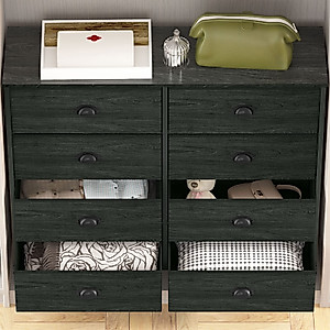 Furnulem 8 Drawer Dresser for Bedroom, TV Stand with Fabric Bins for 50'' TV, Large Chest of Drawers for Bedroom, Office, Dorm, Closet, Kids Room, Sturdy Metal Frame & Wood Top (Black Oak)