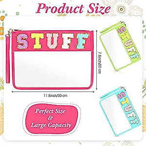 9PCS Clear Chenille Letter Bag Multi-purpose Stuff Snack Pouch Bag PVC Preppy Makeup Stuff Bag with Wristlet Waterproof Snack Stadium Bag Organizer Cosmetic Bag for Women Travel (Multicolor,Stuff)