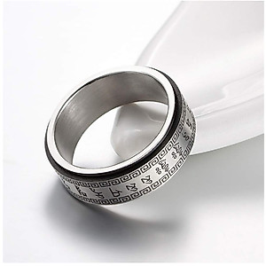 PAURO Men's Women's Stainless Steel Buddhist Healing Healing Mantras Lucky Rotatable Ring Black Size 11