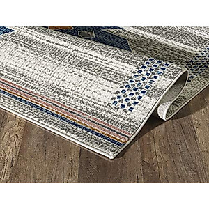 Abani Porto Collection 7'9" x 10'2" Southwestern Area Rug, Rectangular Turkish Beige & Blue Tribal Print Accent Rug Rugs