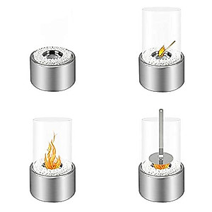BRIAN & DANY Tabletop Fire Pit, Mini Portable Table Top Firepit Bowl, Ethanol Tabletop Fireplace for Indoor & Outdoor, Silver