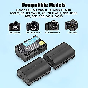 JYJZPB LP-E6 LP-E6N Battery 3-Pack Compatible for Canon EOS 5D Mark II III, 5DS R Rechargeable Battery Charger Triple Slot for Canon EOS 80D, 90D, 60D, 70D, 5DS R, 6D, 7D, 3 Channel Camera Batteries