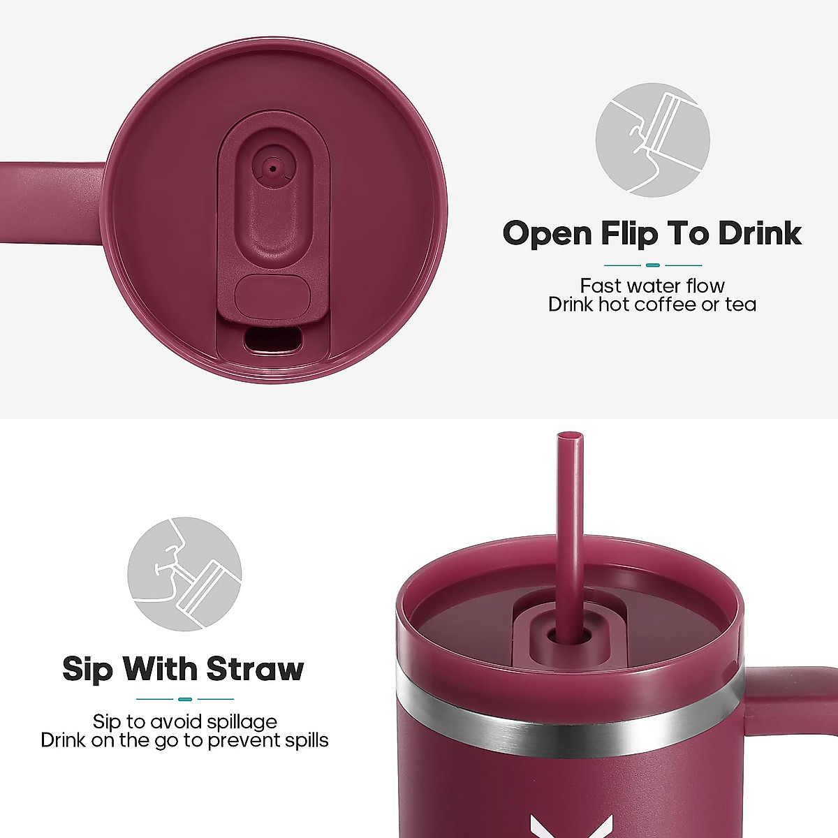 Gedux 40oz Tumbler With Handle, 2-IN-1 Leak Proof Lid (Straw/Flip), Insulated Water Bottle, Stainless Steel Tumbler with Non-Slip Silicone, Wide Mouth Travel Mug Cupholder Friendly Dishwasher Safe