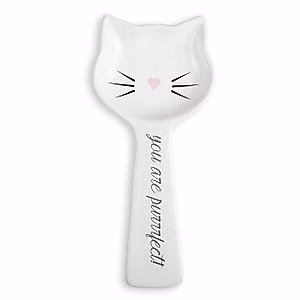 White Ceramic Cat Spoon Rest: Kitten Spoon Rest for Stove or Countertop - Cute Kitchen Accessory