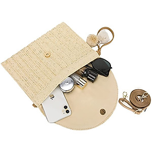 WILDAURORA Straw Shoulder Bag Straw Clutch Women Hand-woven PomPom Straw Crossbody Bag Summer Beach Envelope Purse Wallet