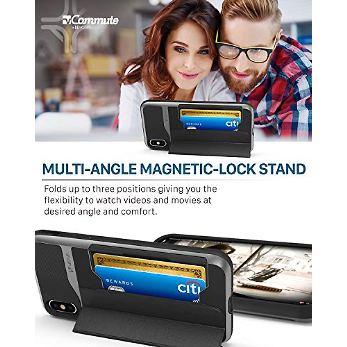 VENA iPhone Xs Max Wallet Case, vCommute (Military Grade Drop Protection) Flip Leather Cover Card Slot Holder with Kickstand Designed for Apple iPhone Xs Max - Space Gray