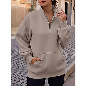 Trendy Queen Womens Zip Up Hoodies Oversized Sweatshirts Preppy Clothes Fall Teen Girls Outfits Fashion Crewneck Pullover CoffeeGrey M