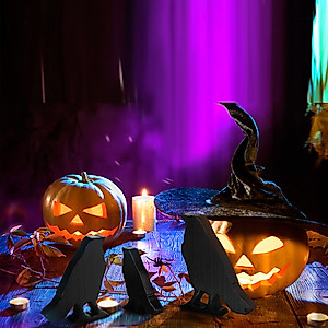 Jetec 3 Pieces Wooden Black Crow Decorations Handmade Artificial Crows Handmade Artificial Spooky Birds Halloween Crow Wood Decors for Halloween Holiday Party Prop Bar Home Garden Decoration