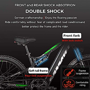 PASELEC Electric Bikes for Adult 27.5'' Mountain Bike Hydraulic Brakes E-Bike Moped Full Suspension Cycle with 48V 13ah Lithium Battery, Peak 750W Powerful Motor Professional 9 Speed E-MTB Bicycle